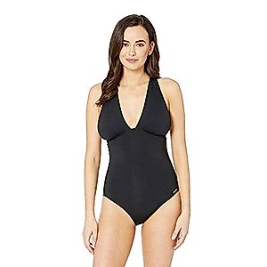 Michael Kors Urban Gypsy High Neck Shirred Cross Front One-Piece Black 8