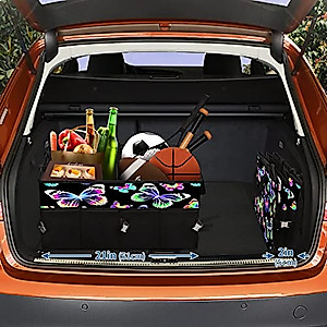 BOLIMAO Car Trunk Organizer Butterflies Black Background Back Seat Large Organizer Cargo Storage with Dividers Collapsible Trunk Cargo Organizer Tote Bag for Groceries SUV Sedan Camper Camping