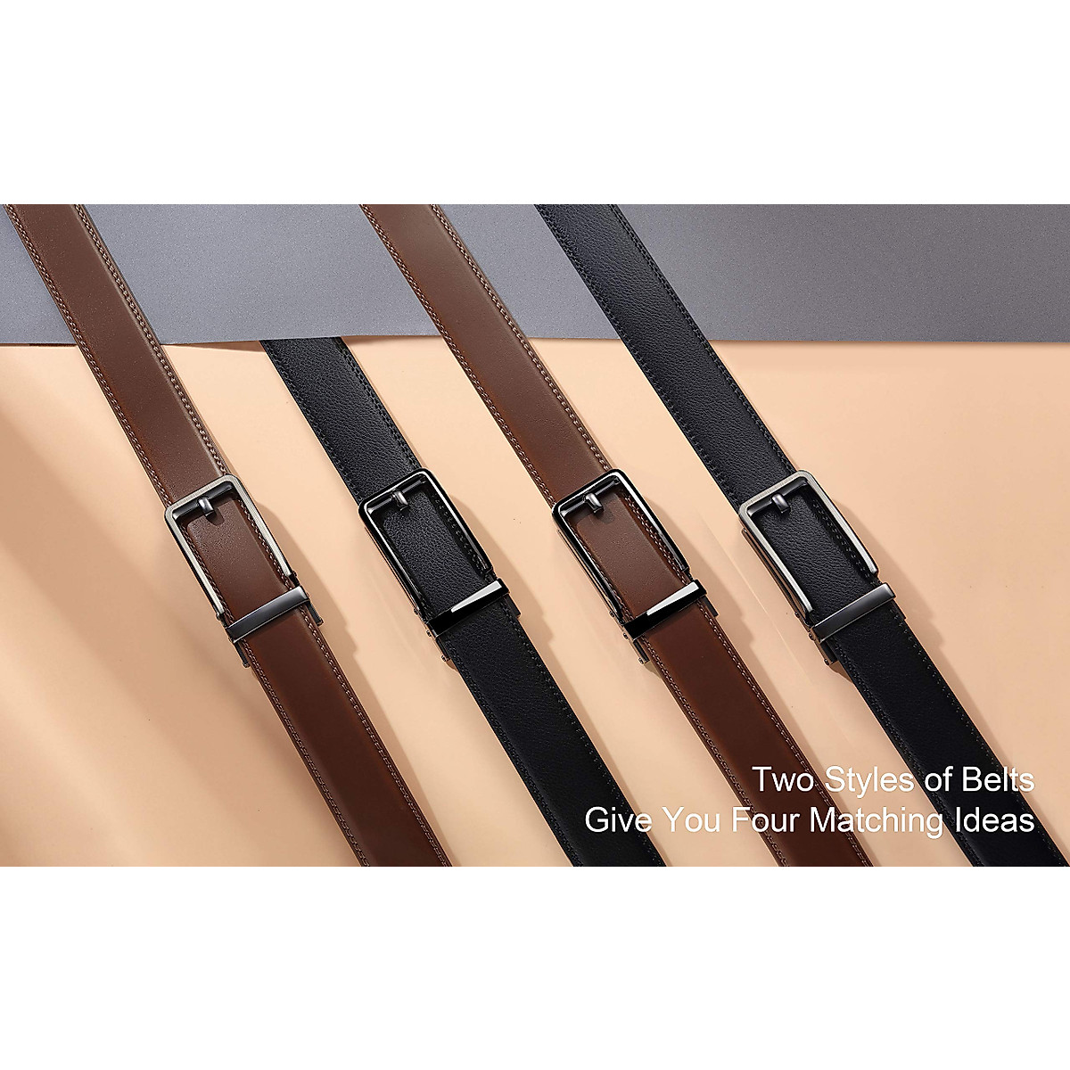 CHAOREN Ratchet Belts for Men 2 Pack - Mens Leather Belt 1 3/8" for Dress and Casual - Micro Adjustable Belt Fit Everywhere