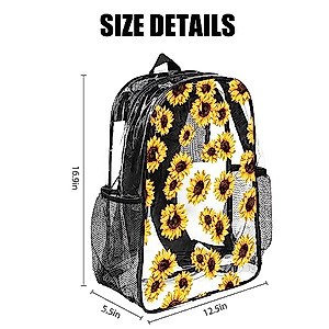 Roftidzo Sunflower Transparent Bookbag for Boys and Girls, High Capacity See Through Backpacks for Women Men, Multifunction Clear Backpack with Heavy Duty PVC Reinforced Strap for Workplace Travel