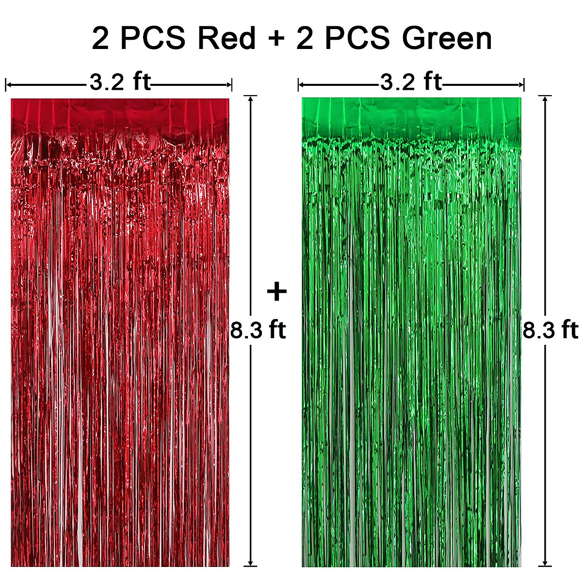 4 Pack Christmas Decoration Backdrop - 3 ft x 8 ft Foil Fringe Curtains Tinsel Curtain Party Photo Backdrop for Birthday Xmas Holiday Party Decor