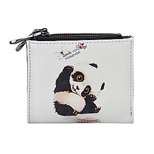 Fakeface Zippered PU Leather Short Bi-fold Mini Wallet Card Cash Purse Holders Money Clip, Panda, One Size