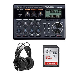 Tascam DP-006 Digital Portastudio Multi-Track Recorder Bundle with Closed-Back Studio Monitor Headphones and 32GB SD Card (3 Items)