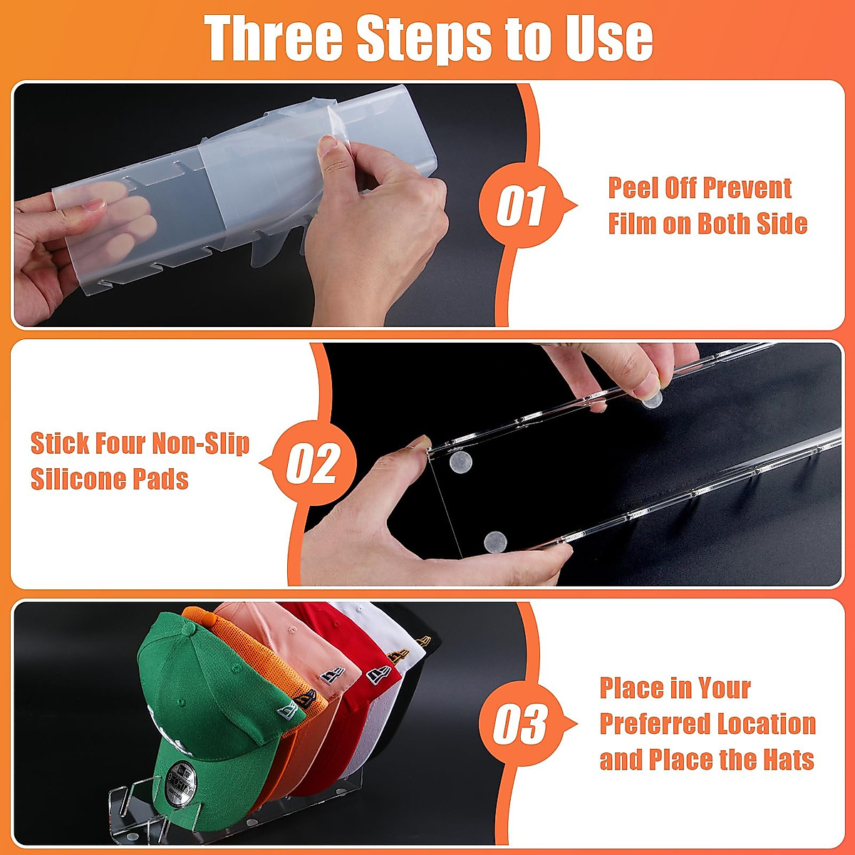 Sloworld Hat Stand for Baseball Caps, 2 Pcs No Install Acrylic Hat Organizer for 14 Baseball Caps, Hat Racks for Baseball Caps Display and Organizer for Bedroom, Closet, Dresser, Office (clear*2)