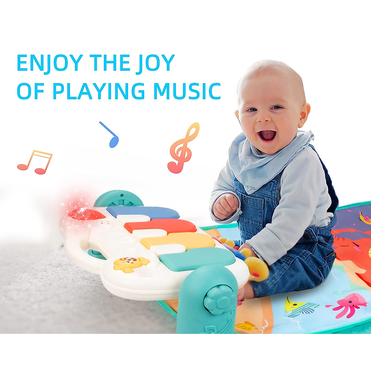 Baby Gym Play Mat, Kick and Play Piano Gym Mat for Infants, Tummy Time Mat Activity Center with Mirror for Newborn Toys 3-6-9 Months(Green)