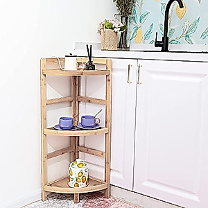 GREEHOMEDE 3 Tier Bamboo Corner Shelf Storage Rack, Free Standing Corner Rack Multipurpose Shelving Unit, Living Room Bathroom Kitchen Shelf Storage, 33.5''