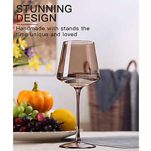 Colored Wine Glasses Set of 6-18oz Multi Colored Square Wine Glasses with Tall Long Stems and Flat Bottom,Crystal Colorful Wine Glasses-Unique Gifts for Wine Lovers,Wedding,Engagement Gifts