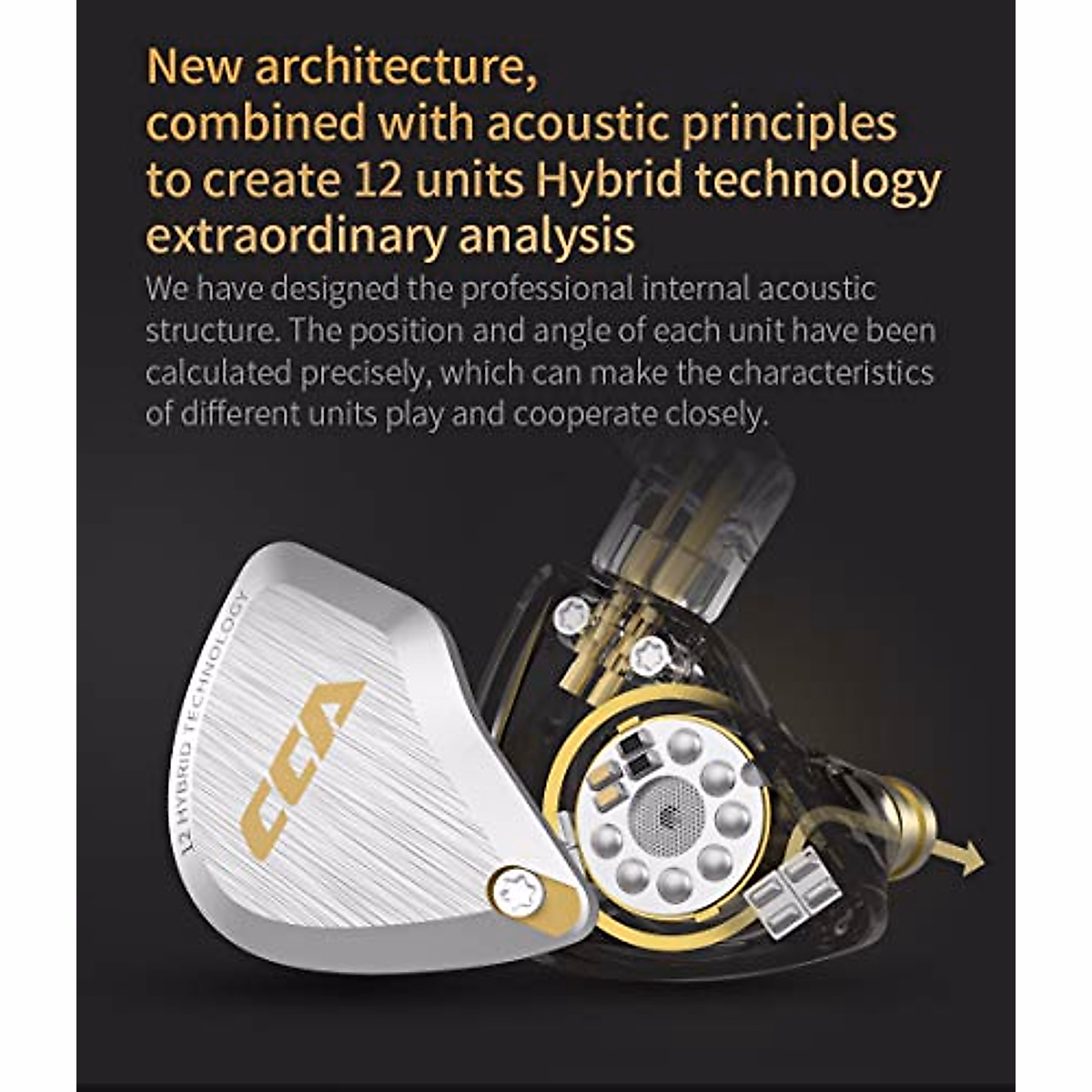 CCA C12 in-Ear Monitors, 5BA+1DD in Ear Earphone Hybrid HiFi Stereo Noise Isolating IEM Wired Earphones/Earbuds/Headphones with Detachable Cable CPin for Musician Audiophile (with Mic, C12 Gold)