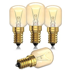 TobeBright 25 Watt Oven Light Bulbs Replacement 120V - E14 T25 Appliance Small Screw Light Bulb Warm White,Heat Resistant Bulb 300℃,Clear Glass,Dimmable for Microwave,Refrigerator,Oven,Salt Lamp