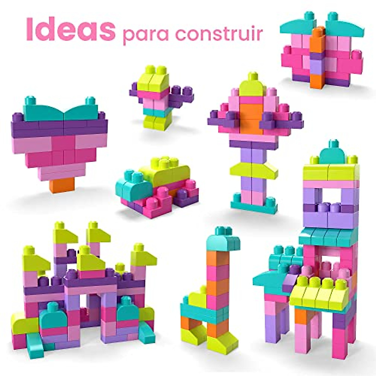 MEGA BLOKS Fisher-Price Toddler Block Toys, Big Building Bag with 80 Pieces and Storage Bag, Pink, Gift Ideas for Kids Age 1+ Years