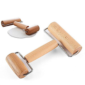 1 Piece 2-In-1 Style Pastry Pizza Roller Wooden Brayer Wooden Rolling Pins Wood Dough Roller 5D Diamond-Paint Art ool Wooden Roller for Baking or Ceramic Pottery Clay Working