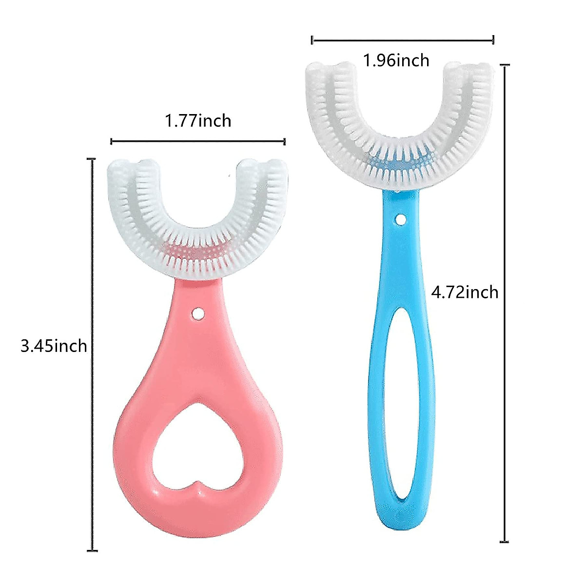 Pritbon 4pcs Kids U Shaped Toothbrush with Silicone,U-Type Toothbrush with Handle 360° Thorough Cleansing for Toddlers and Kids(2-8 Years Old), Blue, 4 Piece Set