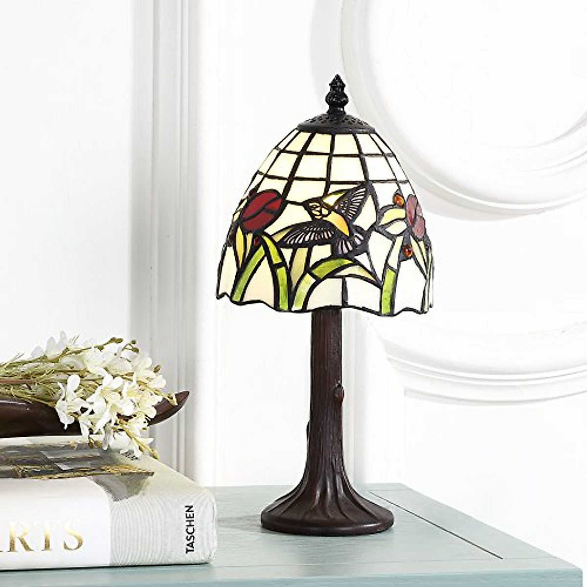 JONATHAN Y JYL8014A Hummingbird Tiffany-Style 12" LED Table Lamp Tiffany,Traditional for Bedroom, Living Room, Office, College Dorm, Coffee Table, Bookcase, Bronze