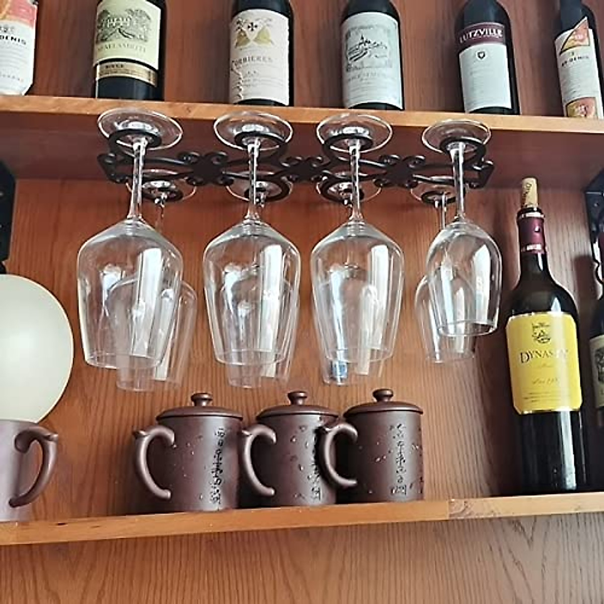 SNKINE Wine Glass Rack - Butterfly Stemware Racks Under Cabinet Wine Glasses Holder Hanging Shelf Black Iron 7.87inch Storage Hanger for Bar Kitchen (2 Packs) (SNKINE-Racks)