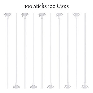 Pllieay 100 Pieces White Balloon Sticks Holders with Cups for Wedding, Party and Decor