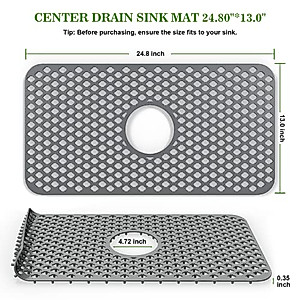 Kitchen Sink Mats TOOVEM Silicone Sink Mat with Non-slip, Stable, Farmhouse Sink Protector for Kitchen Stainless Steel Sink Porcelain Bowl Bathroom Sink- Grey