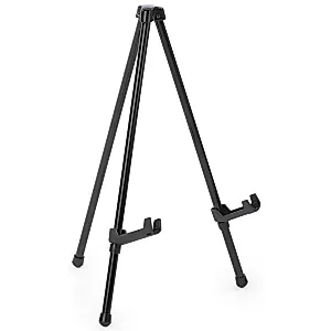 Displays2go Tabletop Easel, for Art Frames or Books, 14" Tall, Adjustable Bar (Black Metal)