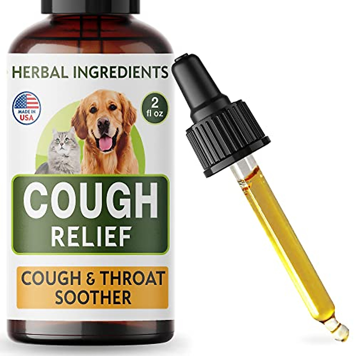 Kennel Cough Herbal Drops for Dogs & Cats - Cough Relief - Throat Soother - Homeopathic Respiratory Support - Dry, Wet Pet Cough and Cat Asthma, Sinus Congestion Treatment - Made in US - 2 Fl Oz