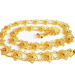 PunPund Belt Thai Gold Plate Star Flower Vintage Women Thailand Costume Wedding Chain Dress Dance Ram Thai 40-41 Inches