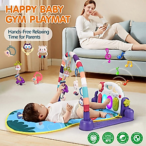 UMIKU Baby Gym Play Mats Tummy Time Mat Musical Activity Center for Newborn Infant Folding Design Piano Music & Light Newborn Infant Gifts for Baby Toys 0-3 6 9 12 Months, Animal Style
