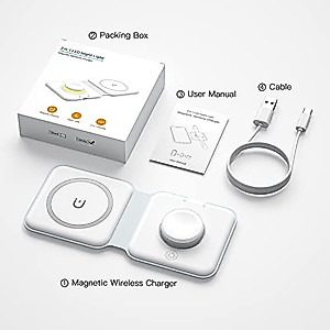 2 in 1 Magnetic Wireless Charger Foldable, ESSAGER Magnetic Wireless Charging Station, Wireless Charging Pad, Compatible with iPhone 14/13/12, Airpods 3/2/Pro, iWatch (Dual Pad for Phone&iWatch)