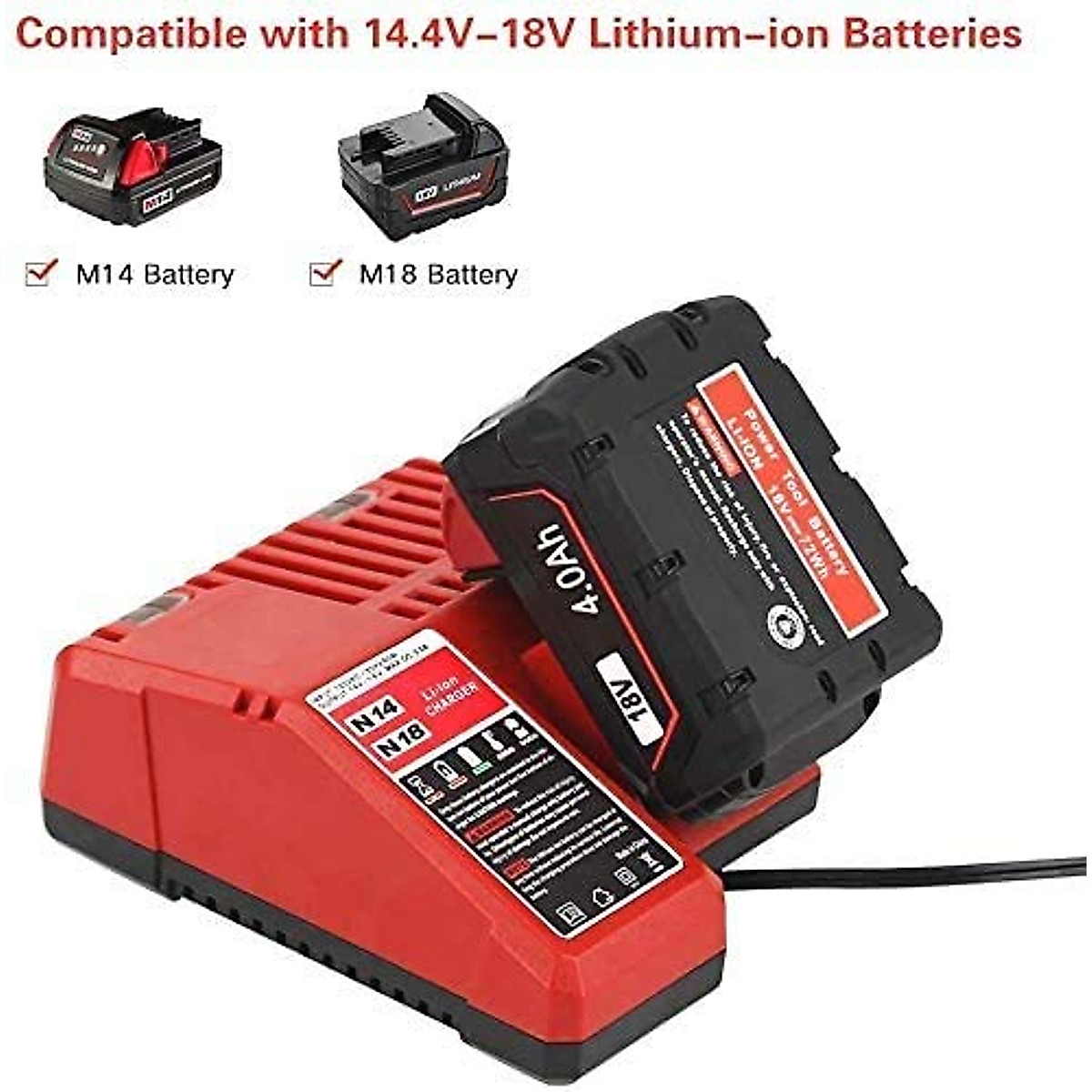 maki Lithium-ion Battery Charger Multi Voltage Charger Replacement for Milwaukee M18 14.4V-18V 48-11-1850 48-11-1840 48-11-1815 48-11-1828