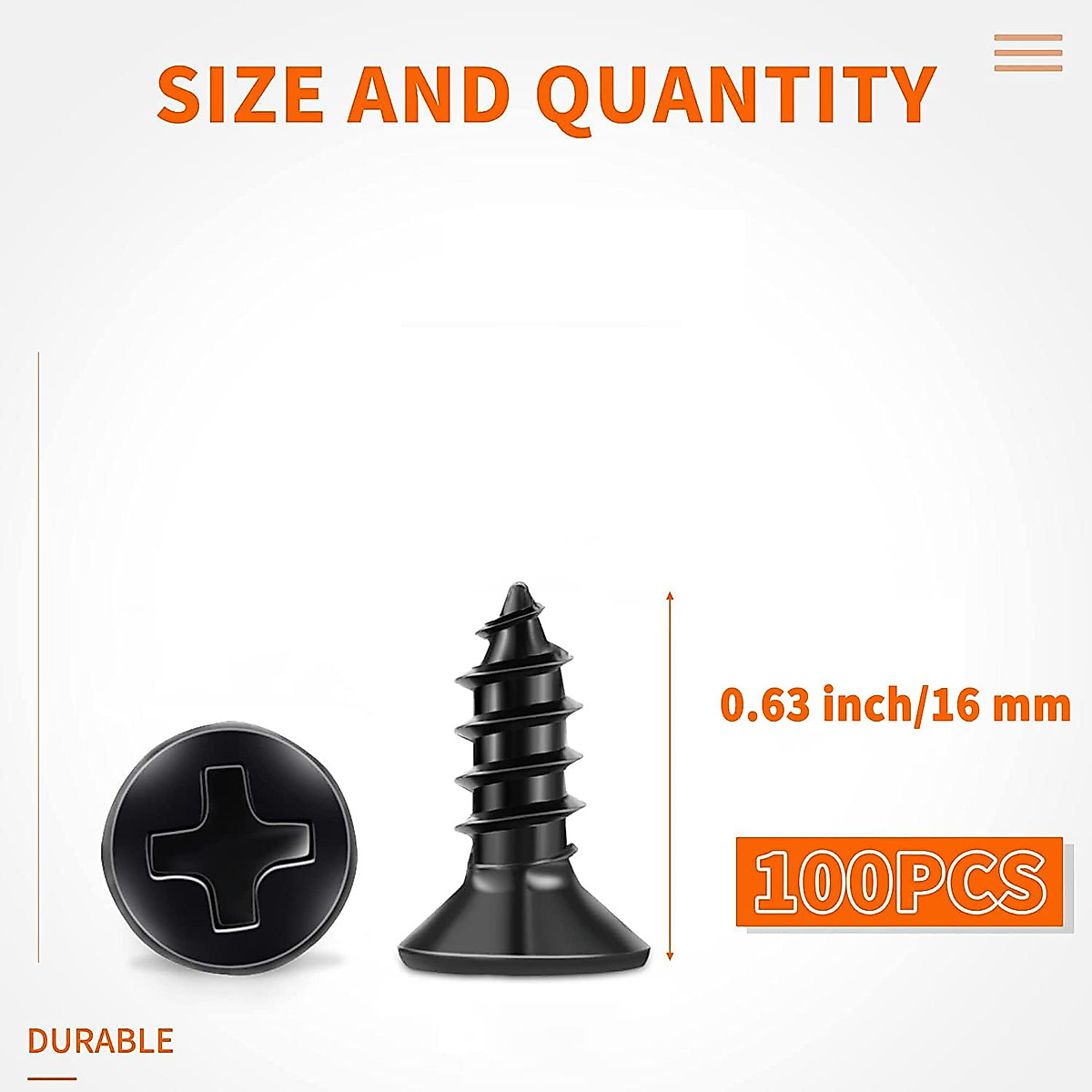 TPOHH 100 PCS #8 X 5/8 Inch Black Oxide Coated Flat Head Phillips Wood Screw, Stainless Steel 18-8 (A2) Fully Threaded 8 X 5/8'' Multipurpose Screws