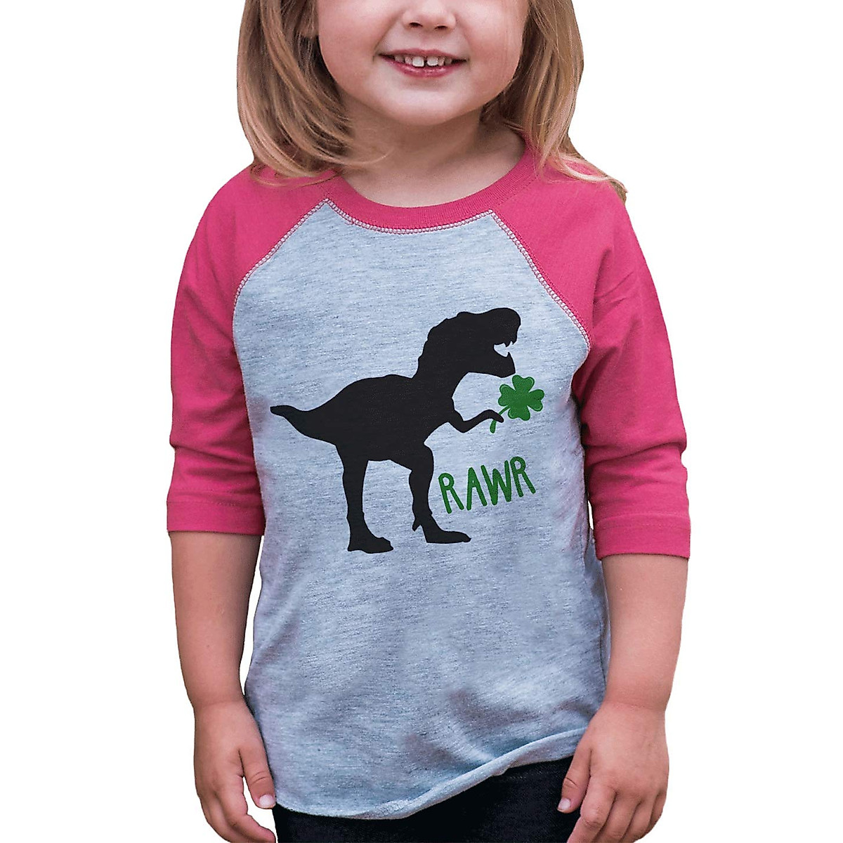 7 ate 9 Apparel Kids Dinosaur St. Patricks Day 3T Pink Raglan