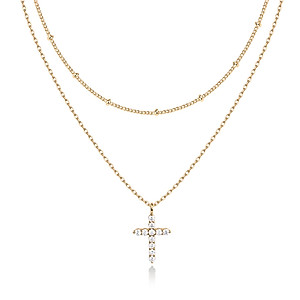 PAVOI 14K Gold Plated Layered Cross Pendant Necklace | Layering Necklaces for Women | Dainty Minimalist Design Pendant (Cross, Yellow Plated)