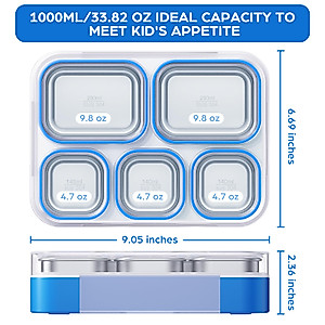 TIME4DEALS Bento Box Stainless Steel Lunch Box Set for Kids Adult 5-Compartment Leakproof Insulated Lunch Containers with Fork Lunch Bag Kits for School Works, Metal Lunchbox Tray BPA-Free (Blue)
