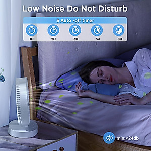 EasyAcc 12 Inch Desk Fan, USB Fan Air Circulator Fan Ultra Quiet 24 dB, IP67 waterproof, 5 Speeds, Timer, Energy Saving Table Fan, Adjustable Angle for Home, Office, Bedroom and Outdoor（White）