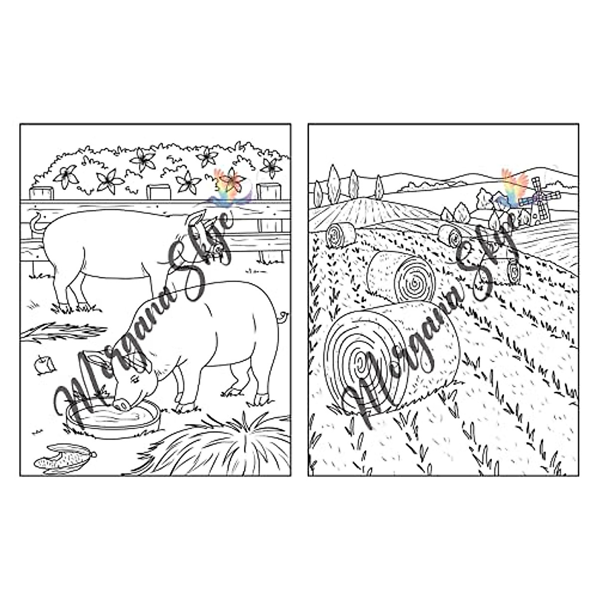 Farmhouse Coloring Book: Easy Countryside Designs with Cute Farm Animals, Beautiful Flowers and Relaxing Landscapes for Stress Relief and Relaxation