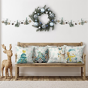LITIVY Christmas Pillow Covers 18x18 Set of 4 for Xmas Decorative Pillowcase Winter Holiday Throw Cushion Case for Sofa Couch Home Farmhouse Decor (Christmas Tree Snowman Gnome Deer) (18"x18", Blue)