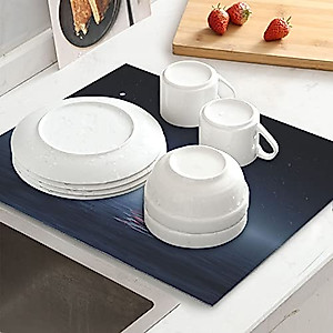 hot air balloon at night Printed Drying Mat For Kitchen Ultra Absorbent Microfiber Dishes Drainer Mats Non-Slip Silicone Quick Dry Pad - 18 X 16inch