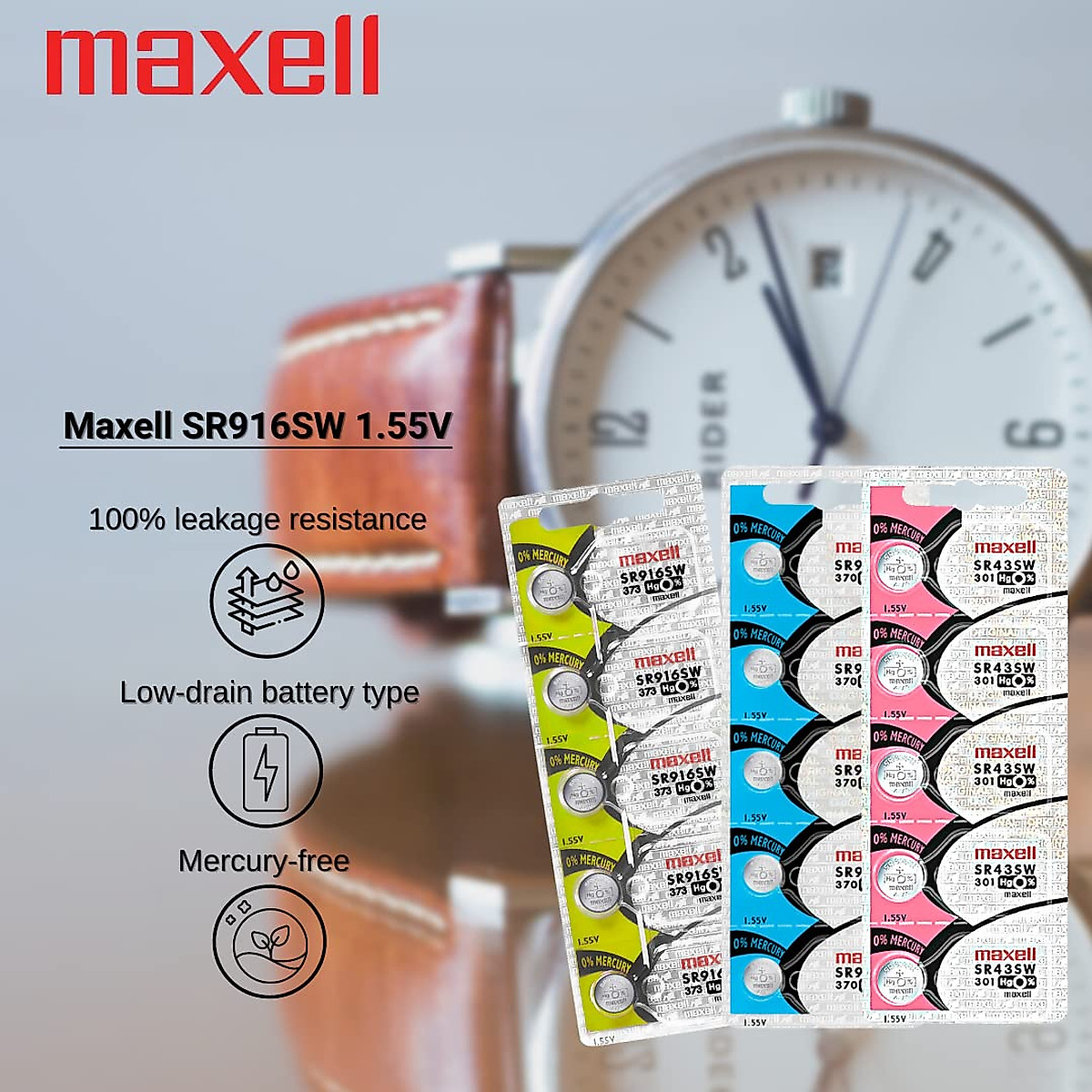 Maxell Sr916sw 373 Silver Oxide Cell Pack of 5 Made in Japan