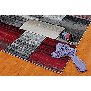 Ladole Rugs Geometric Design Contemporary Modern Copper Currant Area Rug - Amazing Carpet for Living Room, Bedroom, Kitchen, and Office - Red and Grey, 5x8(5'2" x 7'5", 160cm x 230cm)