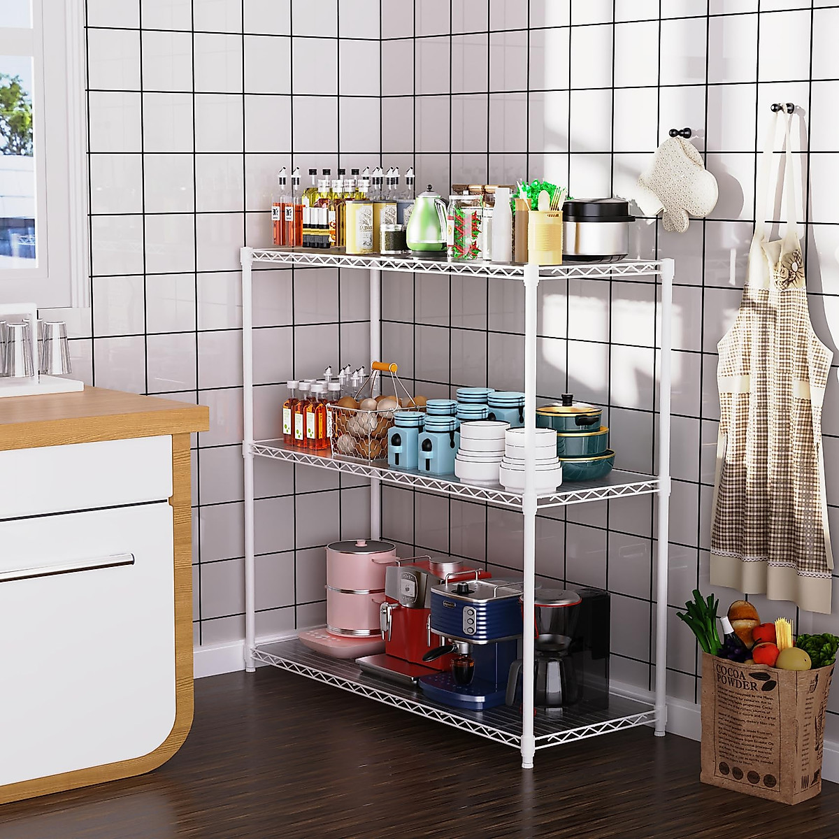 Ufurpie 3 Tier Wire Shelving Unit, NSF Metal Shelf 1050lbs Capacity Adjustable Shelves Organizer Rack with Shelf Liners for Home Kitchen Office Garage Bedroom Basement, 48" H x 48" L x 18" D