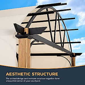 HAPPATIO 10' X 13' Outdoor Pergola with Sling Retractable Pergola Canopy，Wood-Like Aluminum Patio Pergola Shade for Patio, Backyard, Garden,Poolside