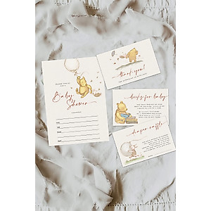 20 Guests Classic Winnie Invitations Baby Shower Pooh Invitation Bundle Pack Cute Addition For Boys Girls 1 St Birthday Include Diaper Raffle Card Book Request Thank you Card