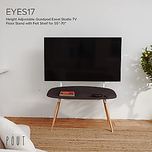 POUT E17 TV Studio Display - Solid Wood Legs Metal Base w/Height Adjustable Black Bracket & Felt Shelf - Supports Max Load 88lbs 55 to 70 Inch LED VESA Screens - Universal TV Mount (Black Walnut)