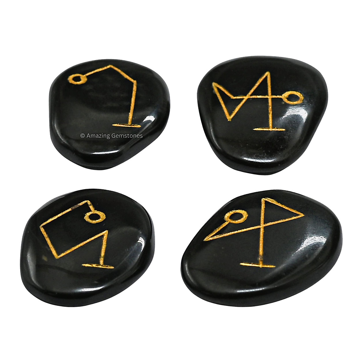 Archangel Stones Set of 4 - Michael, Gabriel, Raphael, Uriel Signature Symbol for Talisman Protection - Black Agate Healing Crystals and Healing Stones