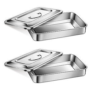 Fabbay 2 Medical Surgical Trays 201 Stainless Steel Dental Instruments Tray Organizer Holder Sterilized Metal Box with Lid and Handle Grip for Medical Surgical Dental Instruments (9 Inch)