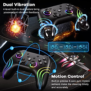 SWANPOW Switch Controllers Compatible with Switch/Lite/OLED, Wireless Switch Pro Controller with Full RGB Line Breathing LED, Programmable, 6-Axis, Adjustable Turbo, 4-Speed Dual Vibration, Wake Up