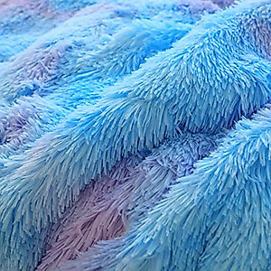 MOOWOO Plush Shaggy Comforter, Twin Luxury Ultra Soft Crystal Velvet Bedding Sets 2 Pieces (1 Faux Fur Comforter + 1 Faux Fur Pillow Cases), Colorful Blue
