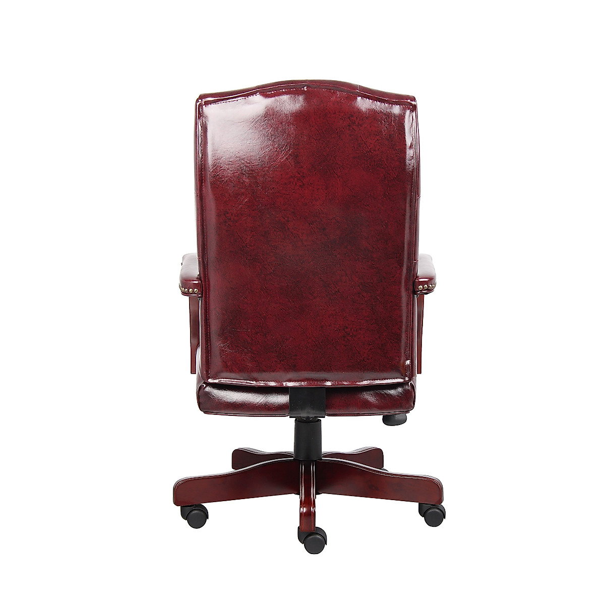 Boss Office Products Classic Executive Caressoft Chair with Mahogany Finish in Burgundy