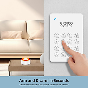 WiFi Alarm System, Smart Home Alarm System Wireless 9 Piece-kit, DIY Alarm System, Door Window Sensor, Motion Sensor, Remote, Keypad, Work with Alexa, for House, Apartment Security by GRSICO 2nd Gen