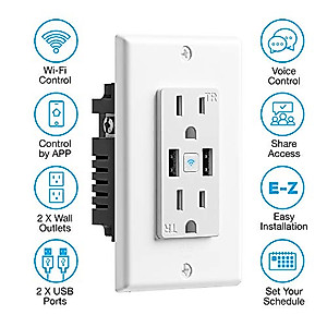 Geeni High Speed USB Charger Smart Outlet, White, 2 Outlets, 2 USB Ports – No Hub Required – Smart Outlet Works with Amazon Alexa, Google Home &, Requires 2.4 GHz Wi-Fi