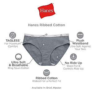 Hanes Women's Ribbed Cotton Brief Underwear 6-Pack, Assorted, 8