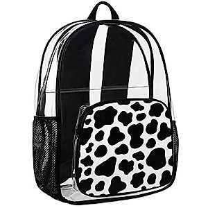 TropicalLife Heavy Duty Clear Backpack Stadium Approved PVC Transparent Backpack See Through Large Bookbag (Cow)