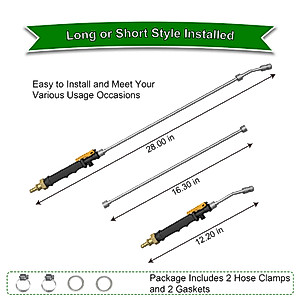 2 Pack 28'' Sprayer Wand Match 3/8'' Hose, Adjustable Nozzle Stainless Steel Replacement Sprayer Wand Built-in Shut off Valve with Hose Quick Connector for Garden, Car Wash, Weed, Lawn